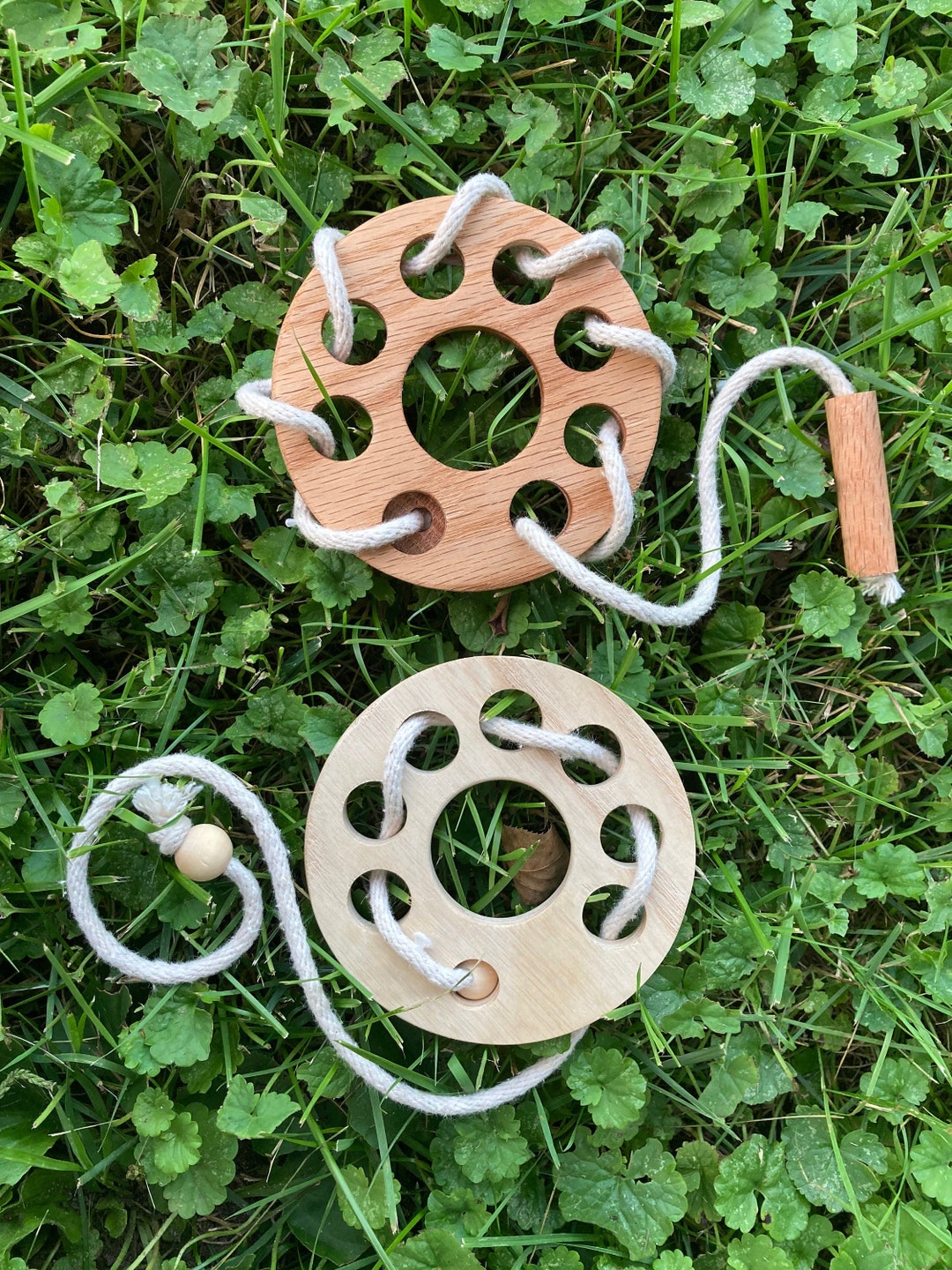 Lacing Threading Circle Toy Made Out of 100% Cotton String, and Red Oak ...