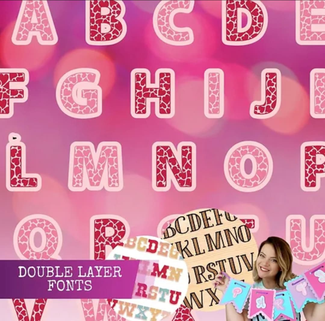 Exclusive Auntie Tay heart Double Layer Font Alphabet A-Z Double Layer ...