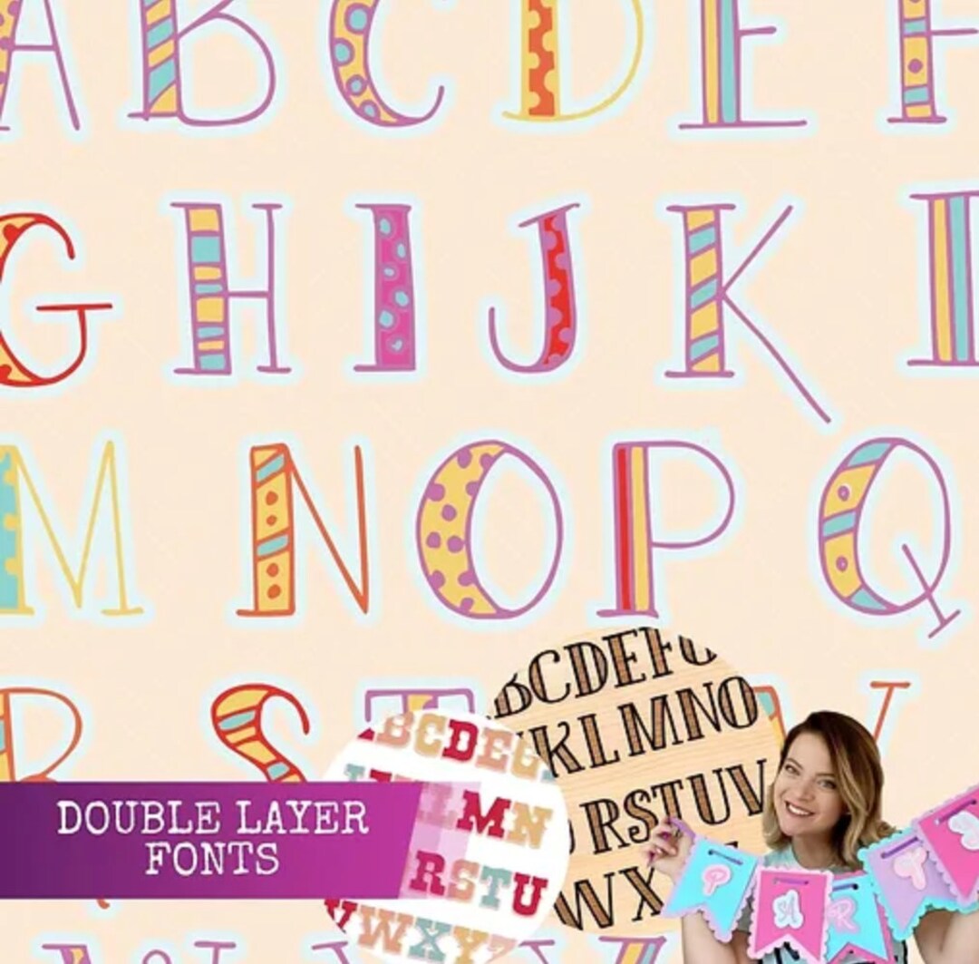 Exclusive Auntie Tay doodle Double Layer Font Alphabet A-Z Double Layer ...