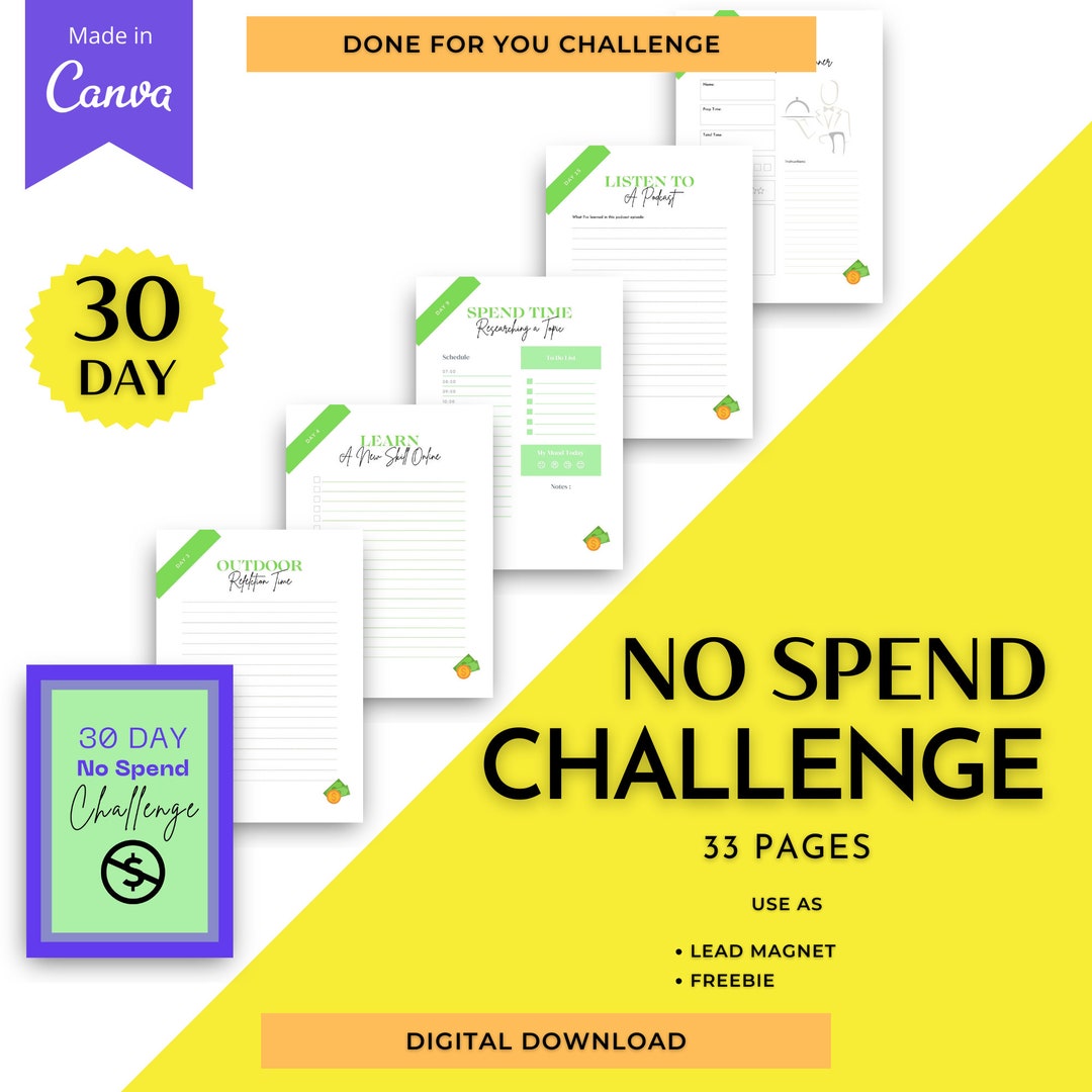 30-day No Spend Challenge | Done for You Visual Task Quest Creativity ...