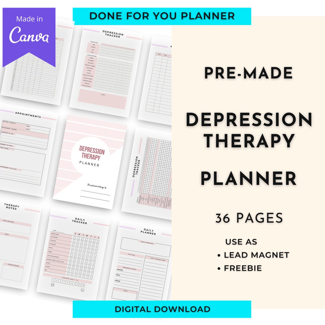 Depression Therapy Planner | Done for You Planner Canva Templates ...
