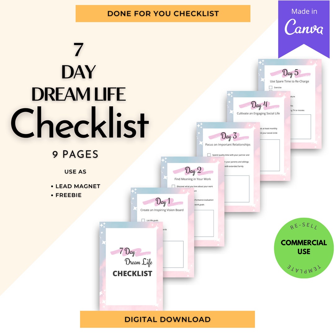 7 Day Dream Life | Done for You Visual Task Creativity Canva Checklist ...