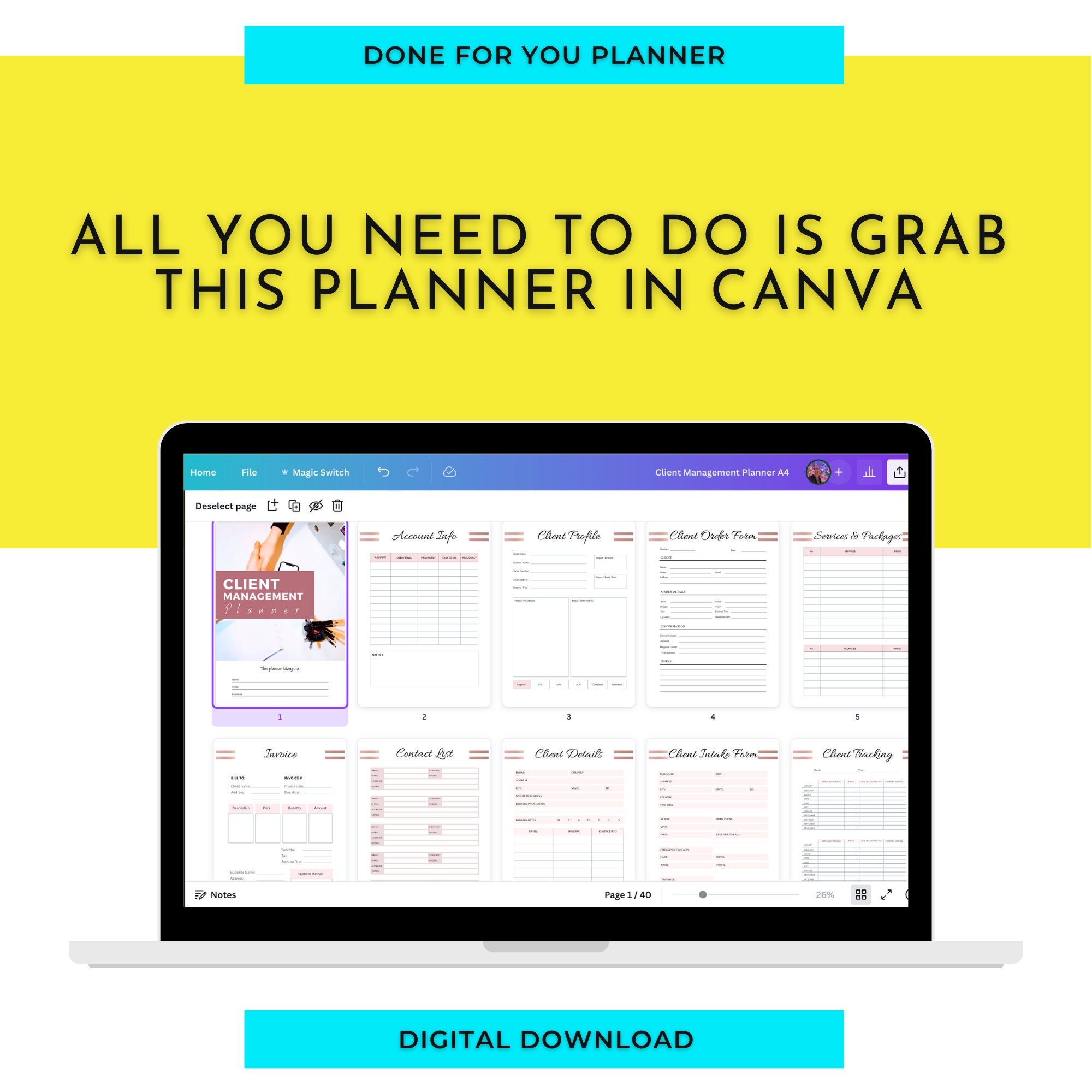 Client Management Planner | Done for You Planner Canva Templates ...