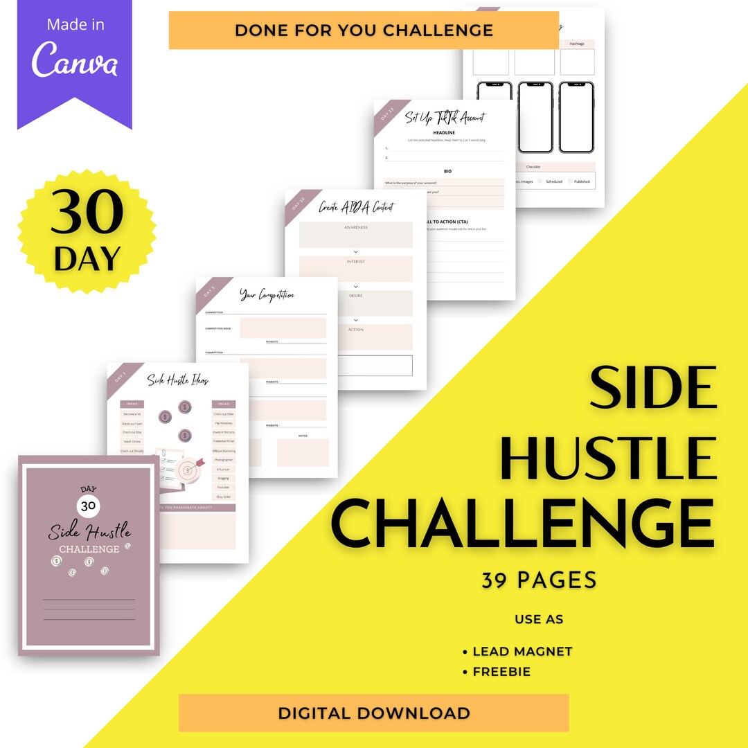 30-day Side Hustle Challenge | Done for You Visual Task Quest Creativity Canva Challenges ...
