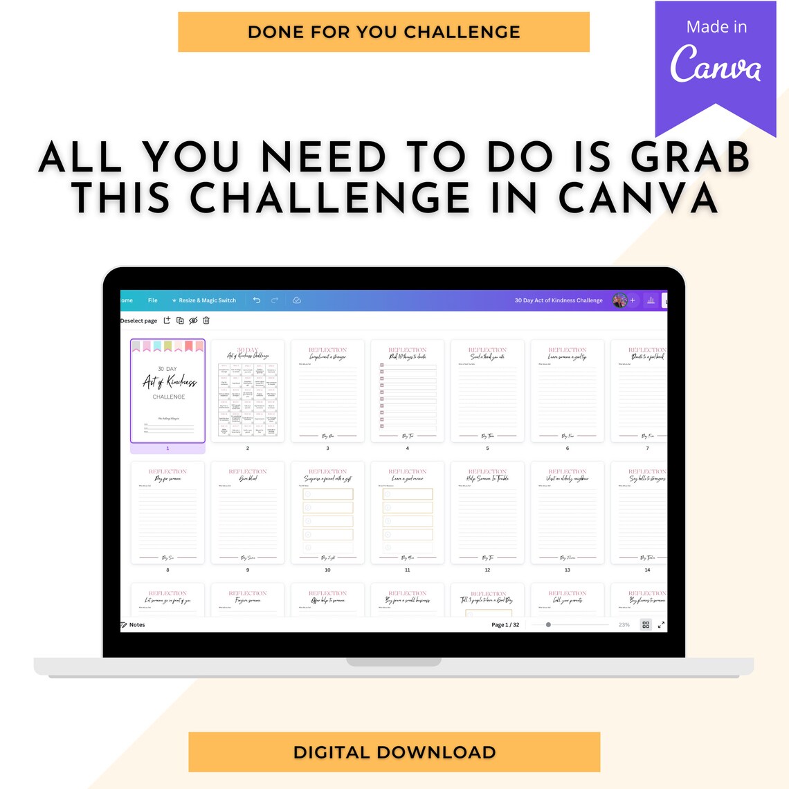 30-day Act of Kindness Challenge | Done for You Visual Task Quest ...