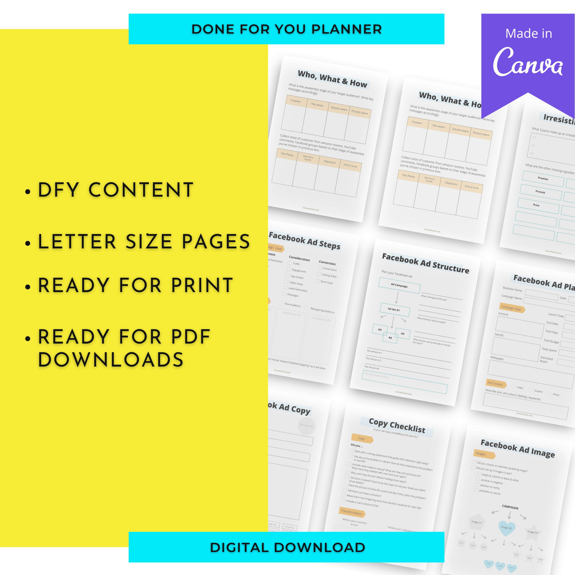 Facebook Ads Planner Done for You Planner Canva Templates Digital ...