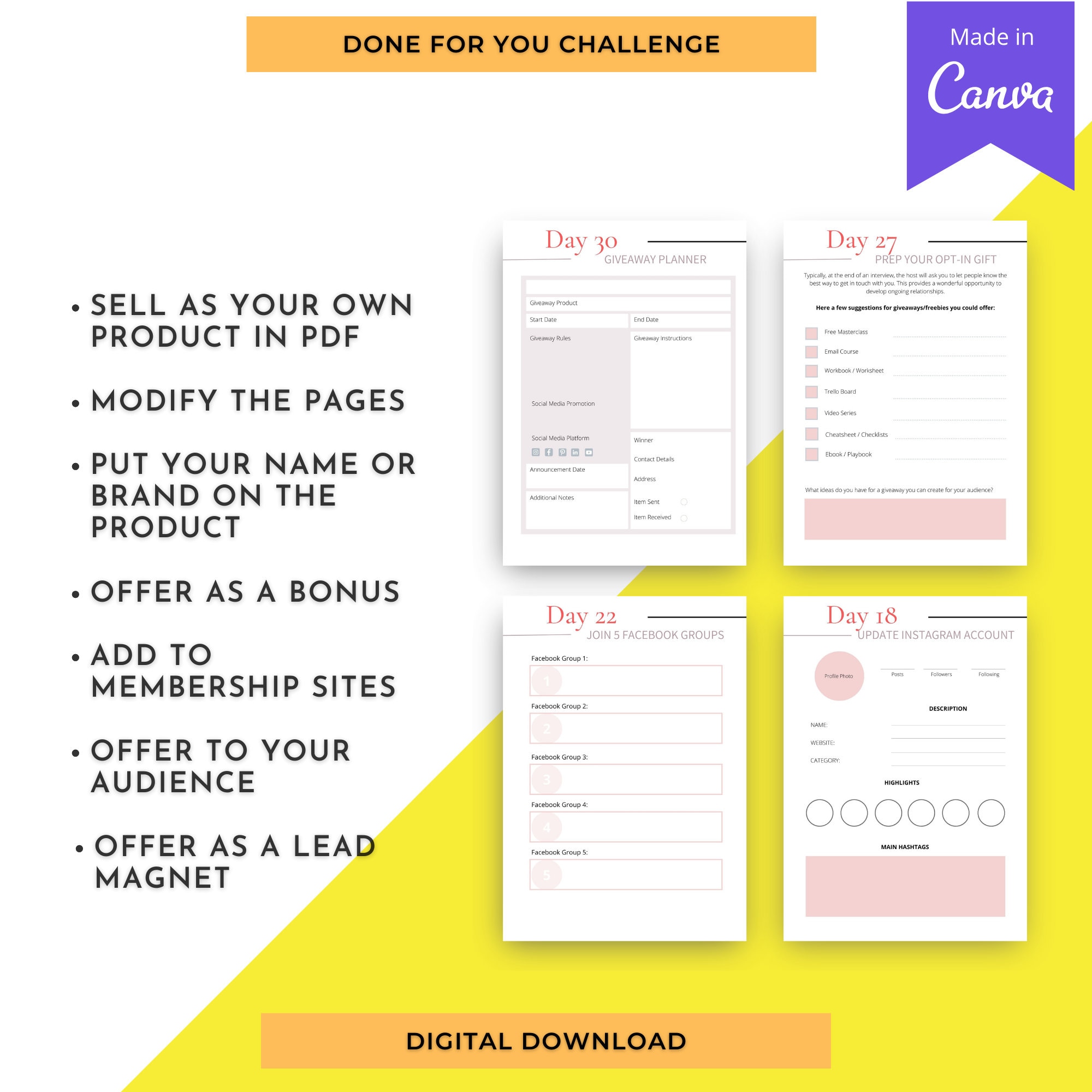 30-day Getting New Clients Challenge | Done for You Visual Task Quest ...