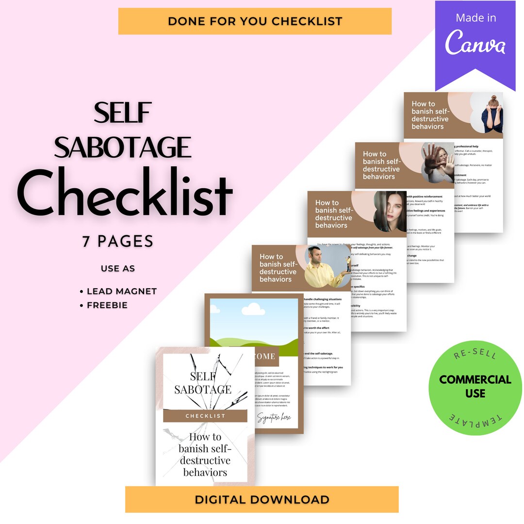 Self Sabotage | Done for You Visual Task Creativity Canva Checklist ...