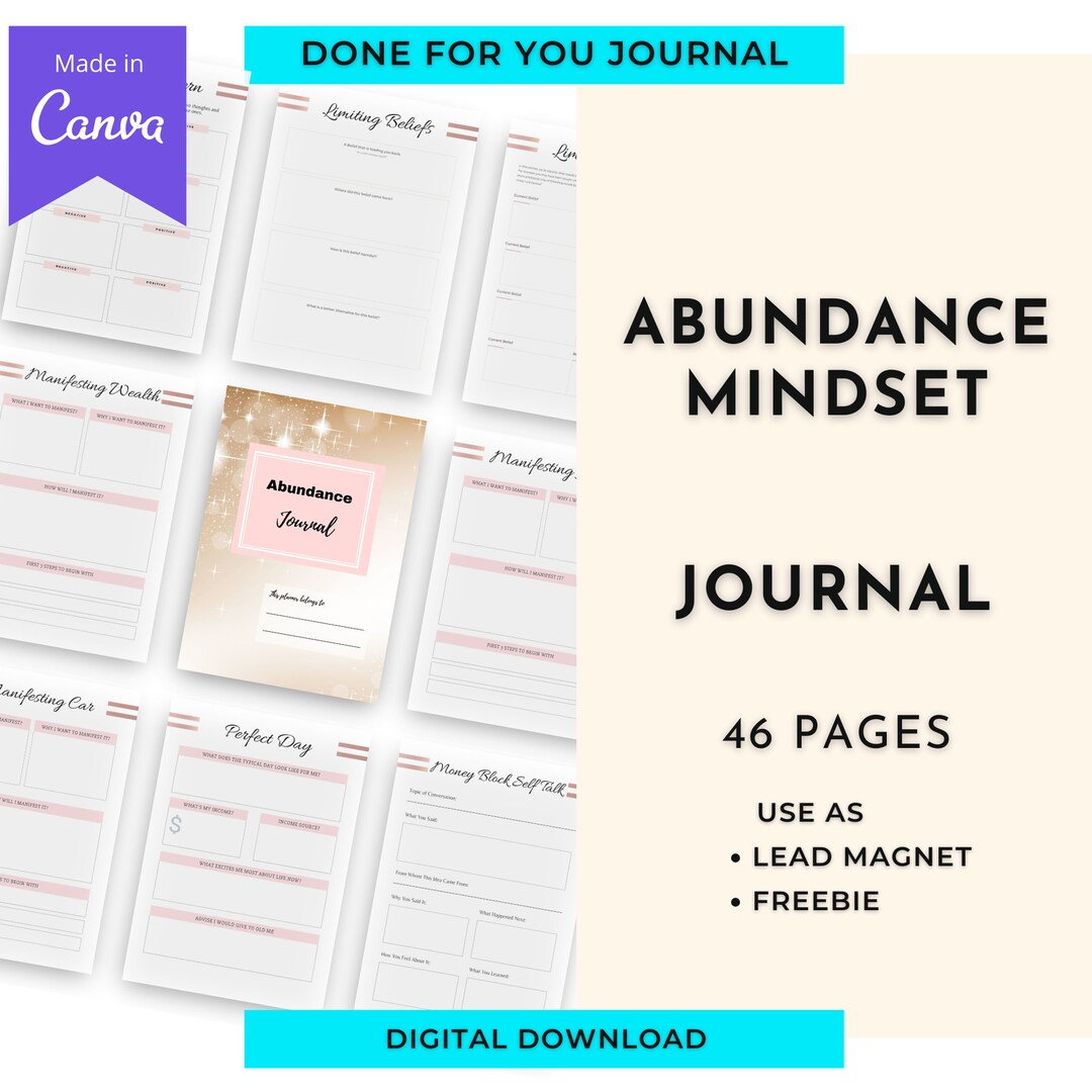 Abundance Mindset Journal | Done for You Personalized Journal Canva ...