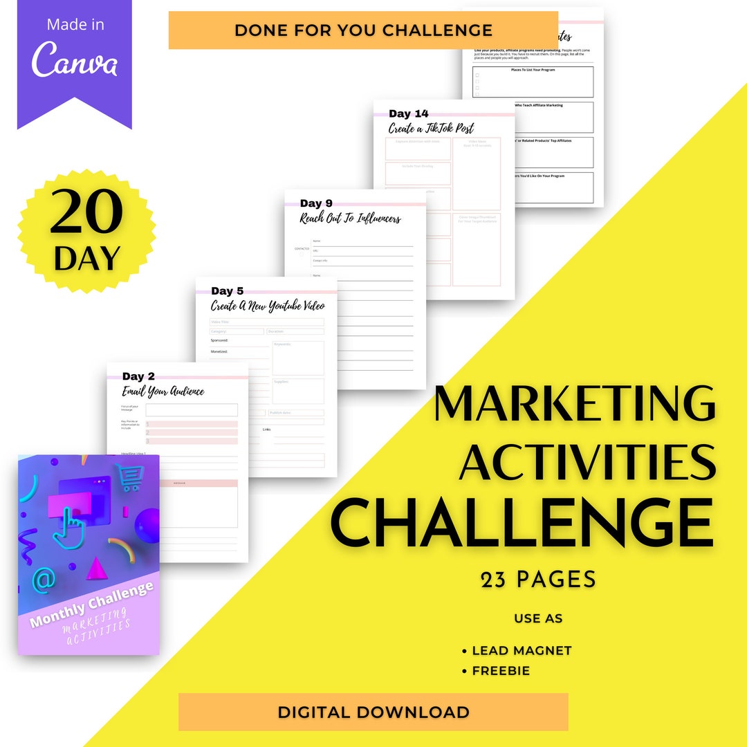 20-day Marketing Activities Challenge | Done for You Visual Task Quest ...