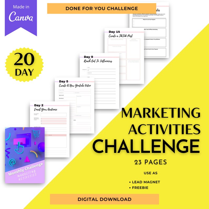20-day Marketing Activities Challenge | Done for You Visual Task Quest ...