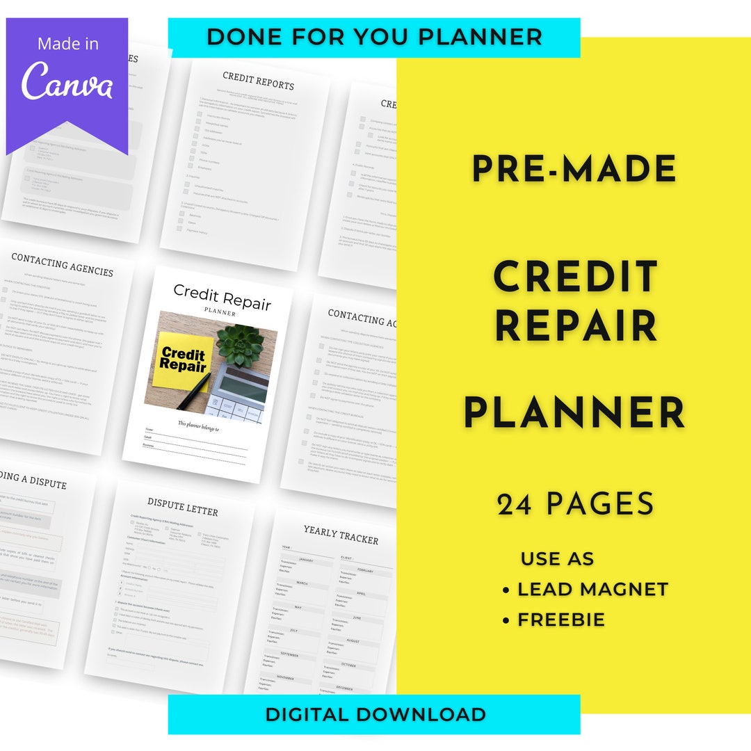 Credit Repair Planner | Done for You Planner Canva Templates Digital ...