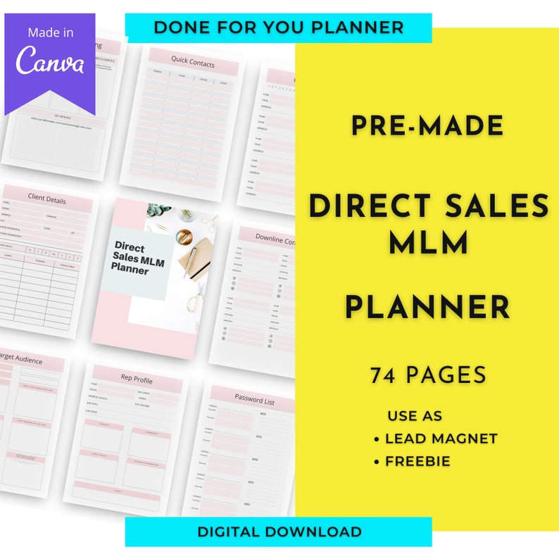 Direct Sales MLM Planner | Done for You Planner Canva Templates Digital ...