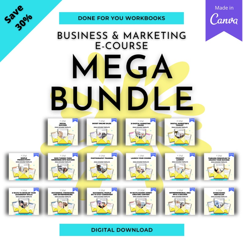 16 Business and Digital Marketing Ecourses MEGA BUNDLE Done for You Ecourse Canva Email ...