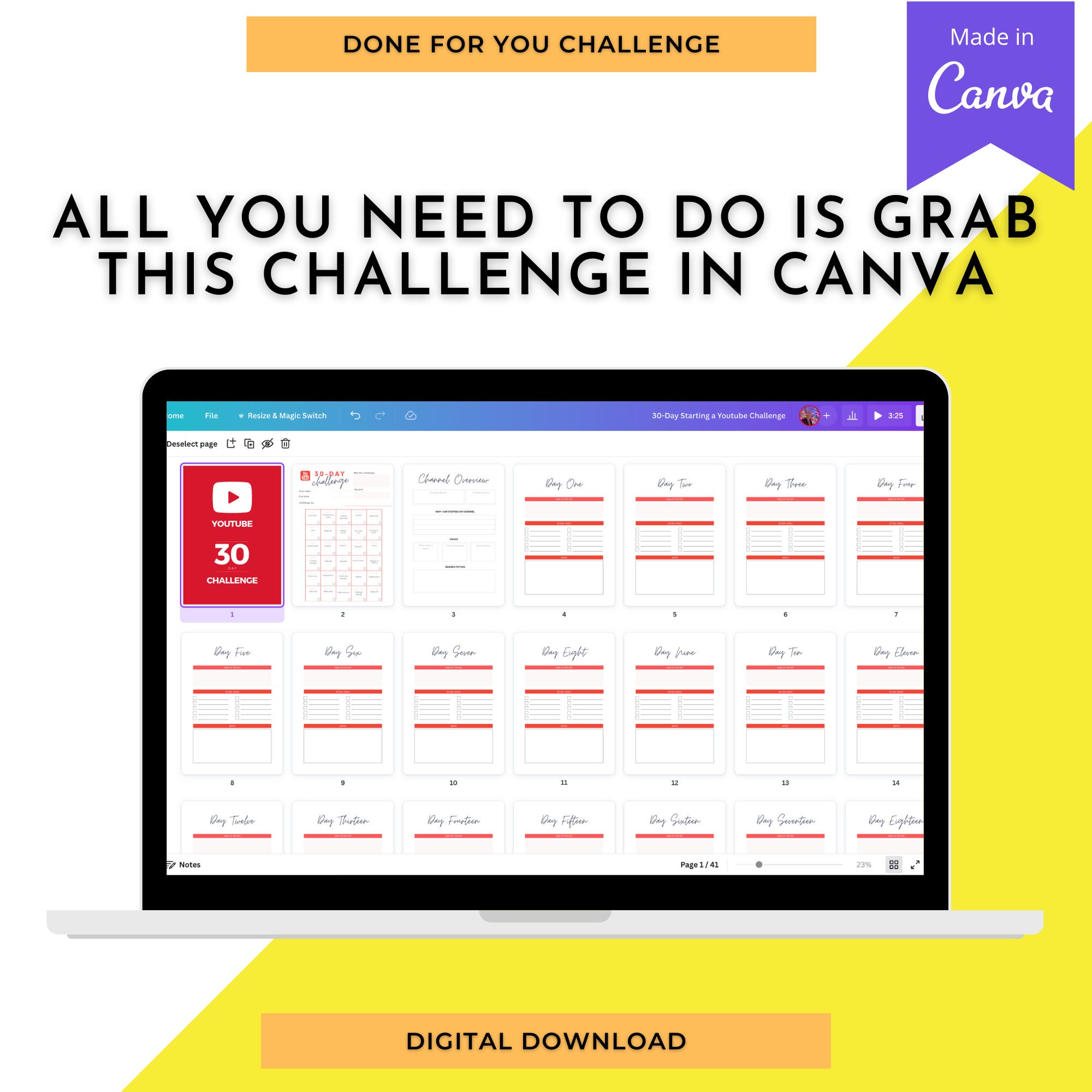 30-day Starting Youtube Challenge Done for You Visual Task Quest ...
