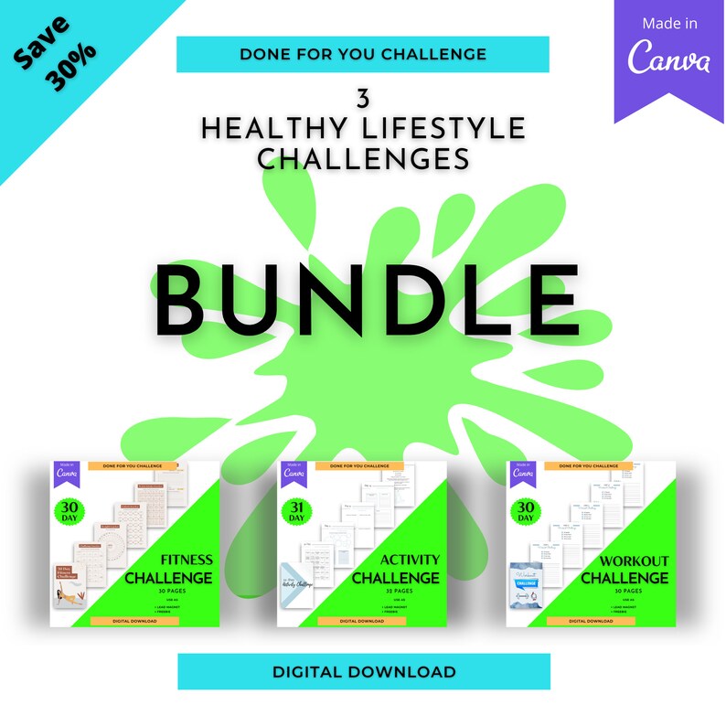 3 Healthy Lifestyle Challenges Bundle Done for You Visual Task Quest ...