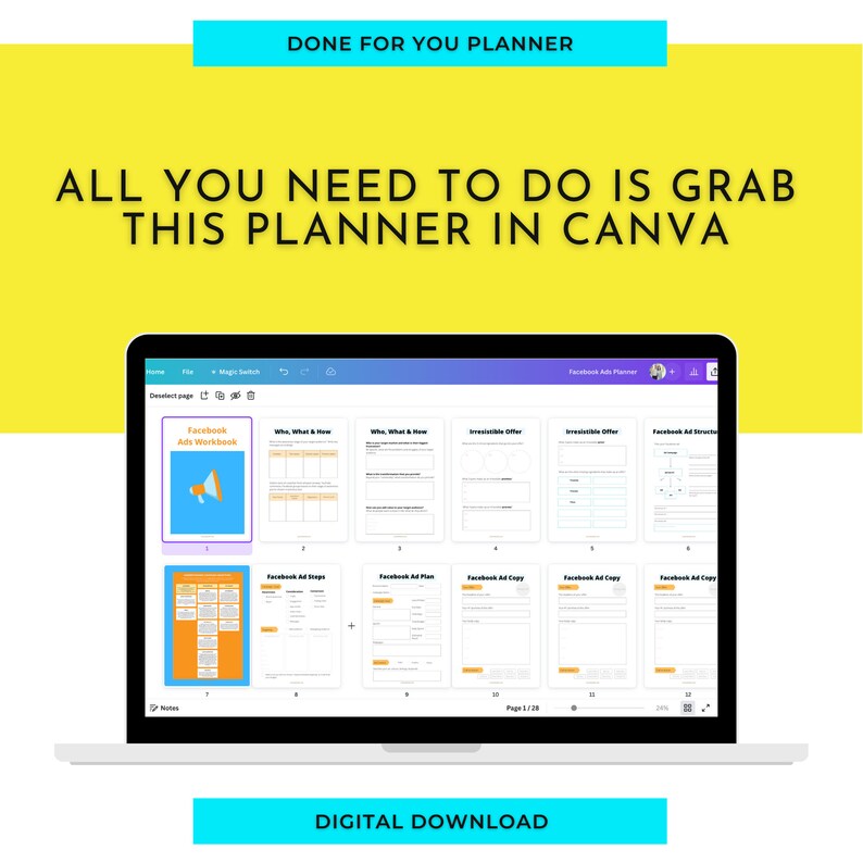 Facebook Ads Planner | Done for You Planner Canva Templates Digital ...