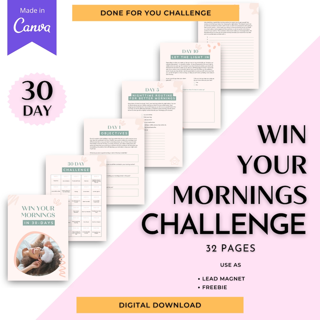 Win Your Mornings in 30-days Challenge | Done for You Visual Task Quest ...