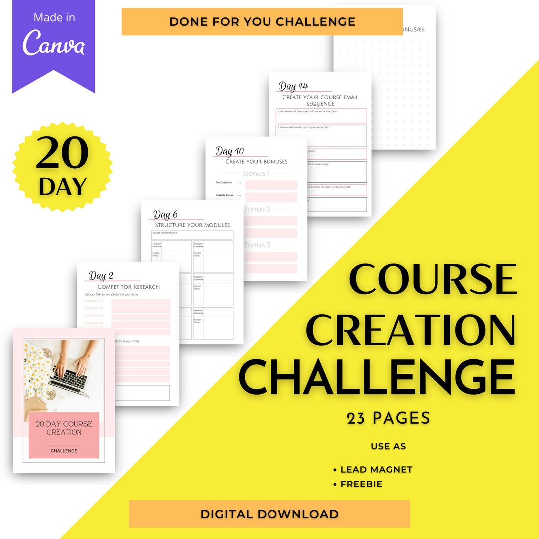 20-day Course Creation Challenge | Done for You Visual Task Quest Creativity Canva Challenges ...
