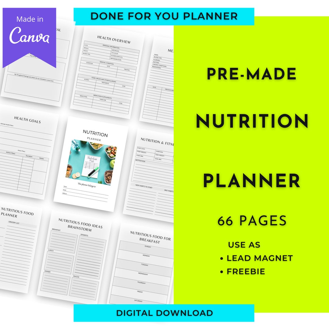 Nutrition Planner | Done for You Planner Canva Templates Digital ...