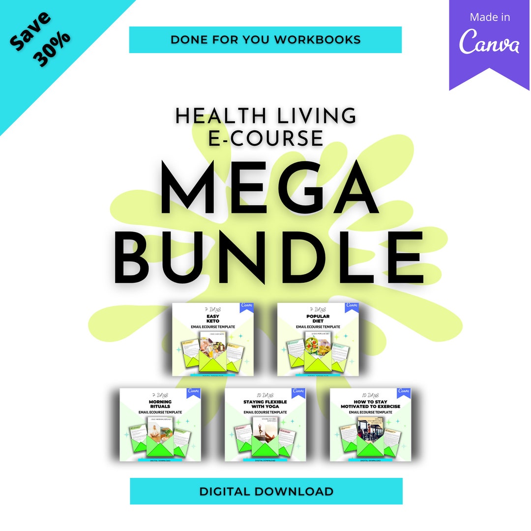 5 Health Living Ecourses Mega BUNDLE | Done for You Ecourse Canva Email ...