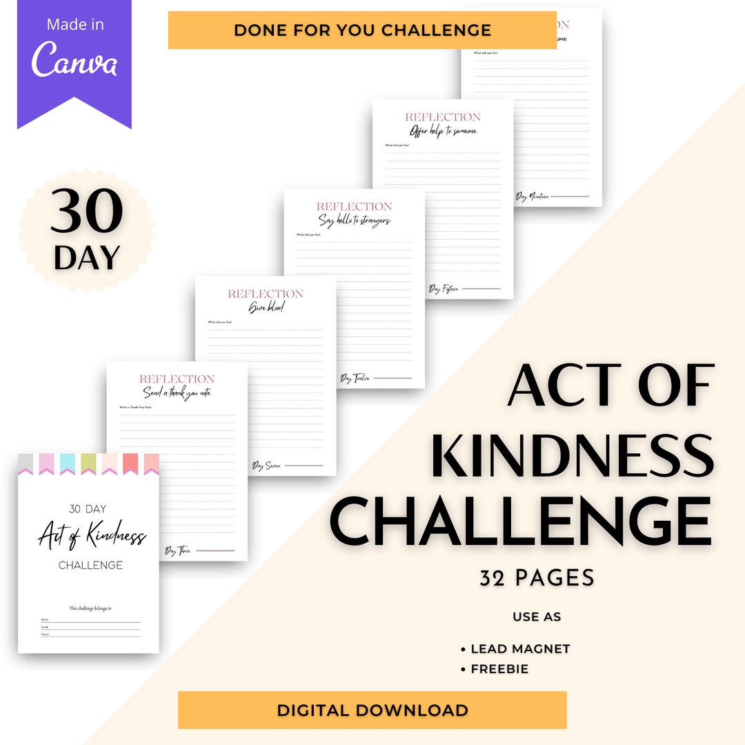 30-day Act of Kindness Challenge | Done for You Visual Task Quest ...
