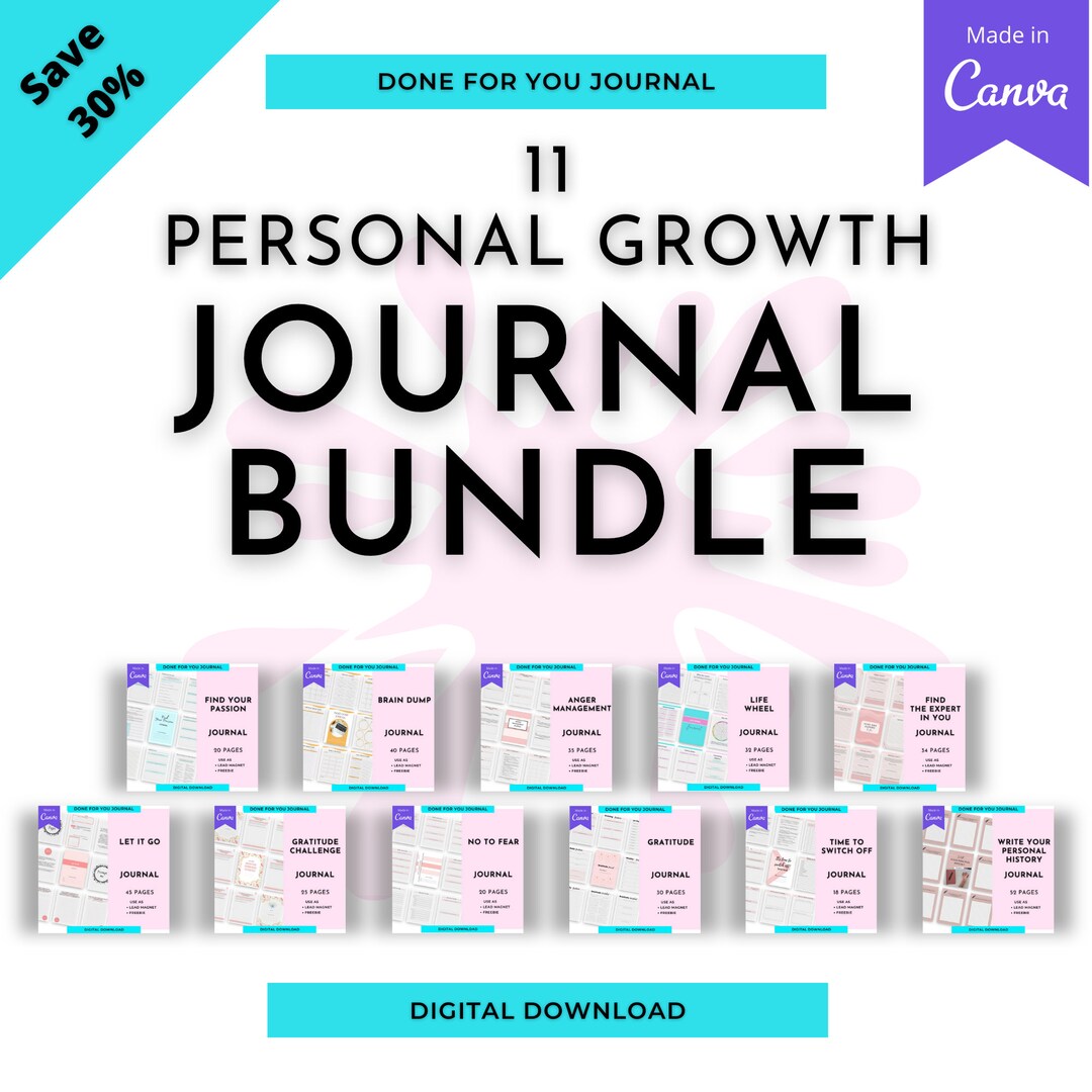 11 Personal Growth Journals Bundle | Done for You Personalized Journal ...