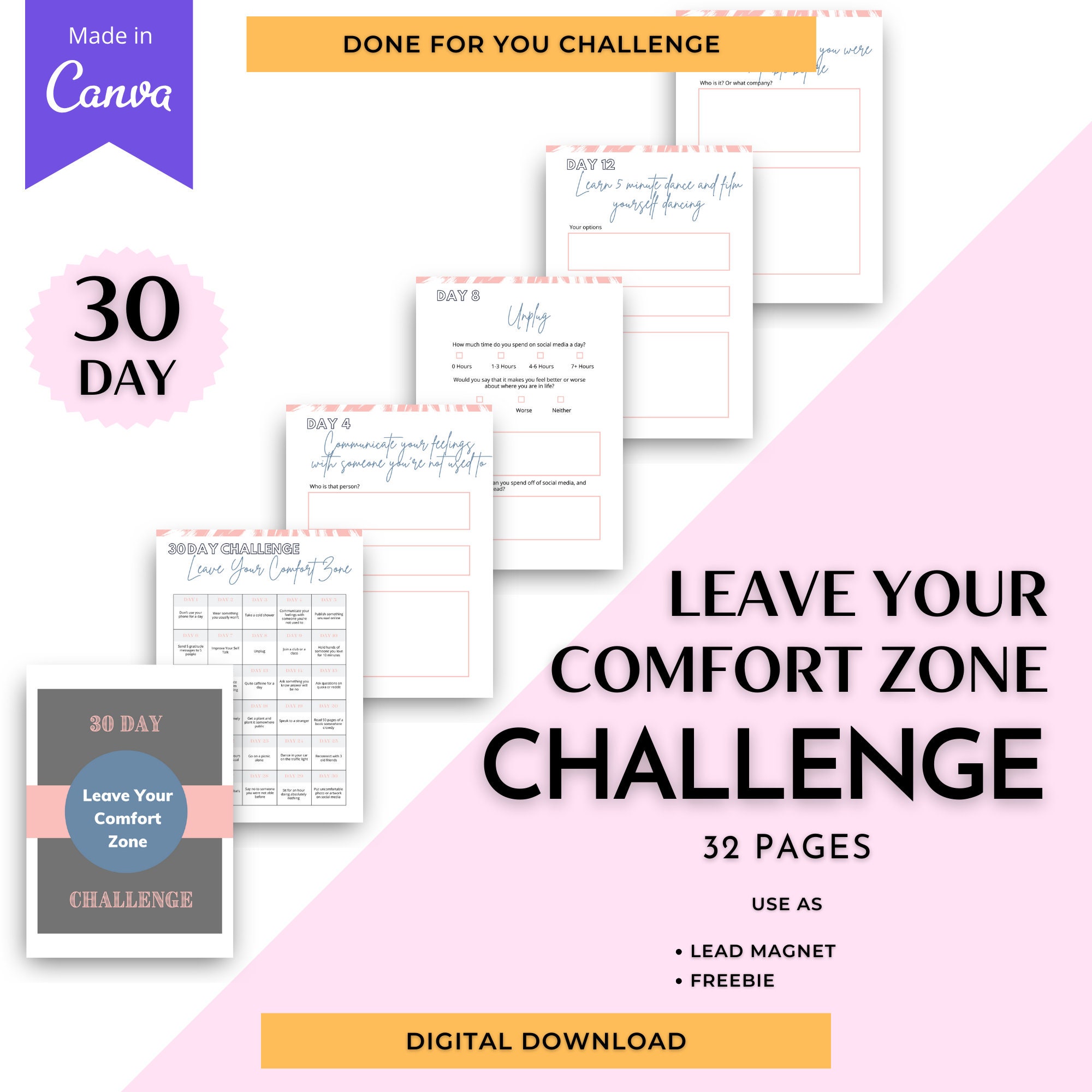 30-day to Leave Your Comfort Zone Challenge | Done for You Visual Task ...