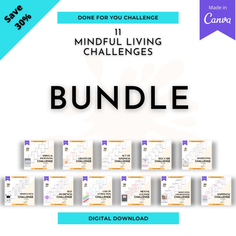 11 Mindful Living Challenges Bundle Done for You Visual Task Quest ...