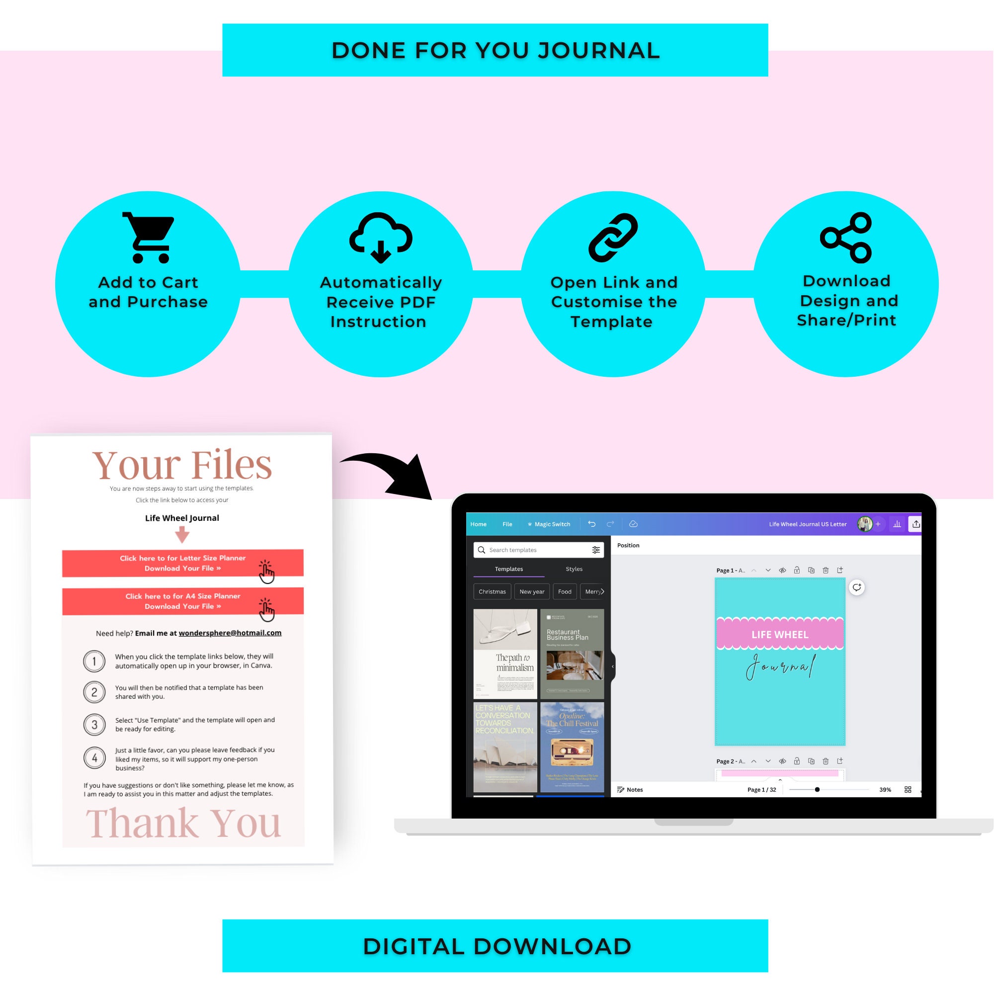 Life Wheel Journal | Done for You Personalized Journal Canva Templates ...