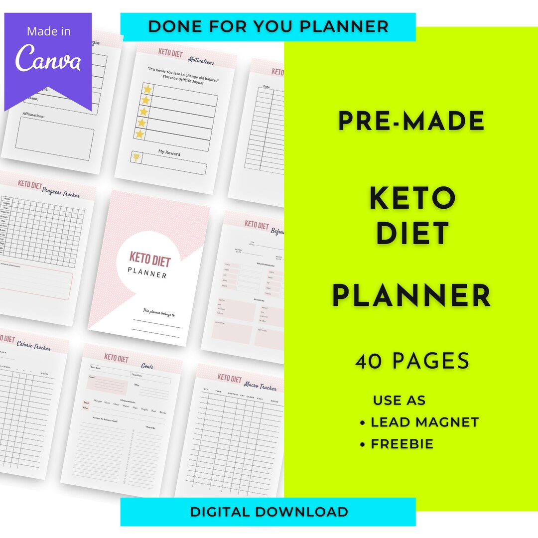 Keto Diet Planner Done For You Planner Canva Templates Digital Download Etsy