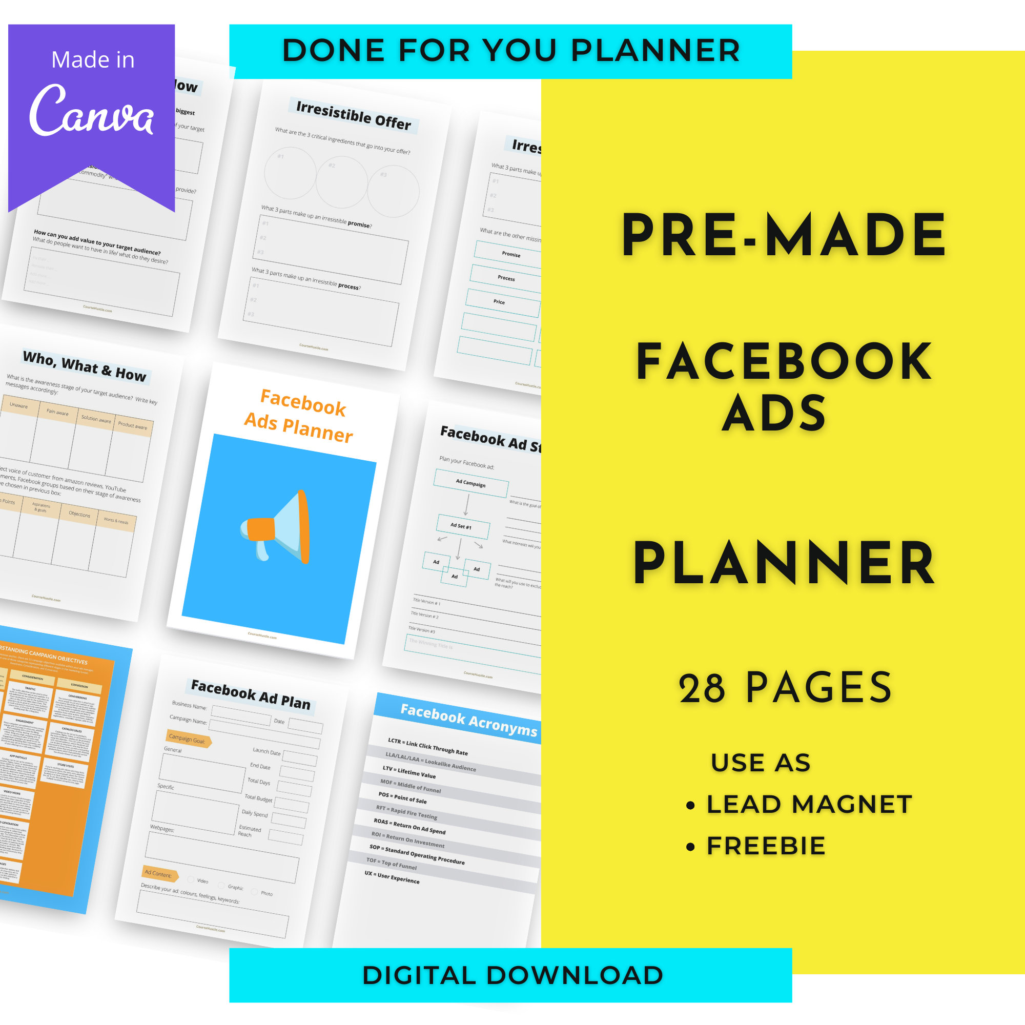 Facebook Ads Planner Done for You Planner Canva Templates Digital ...