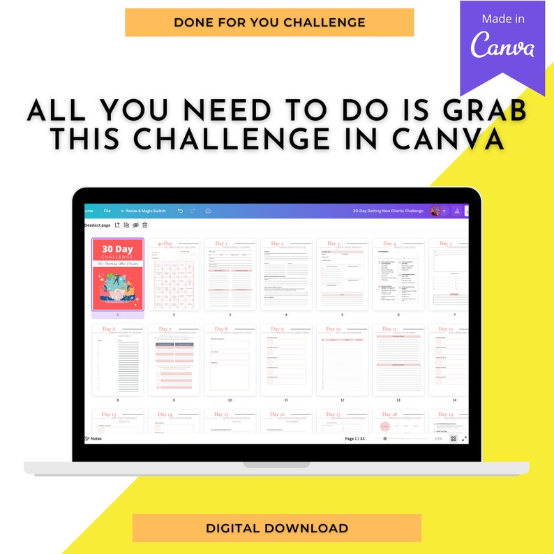 30-day Getting New Clients Challenge | Done for You Visual Task Quest Creativity Canva ...