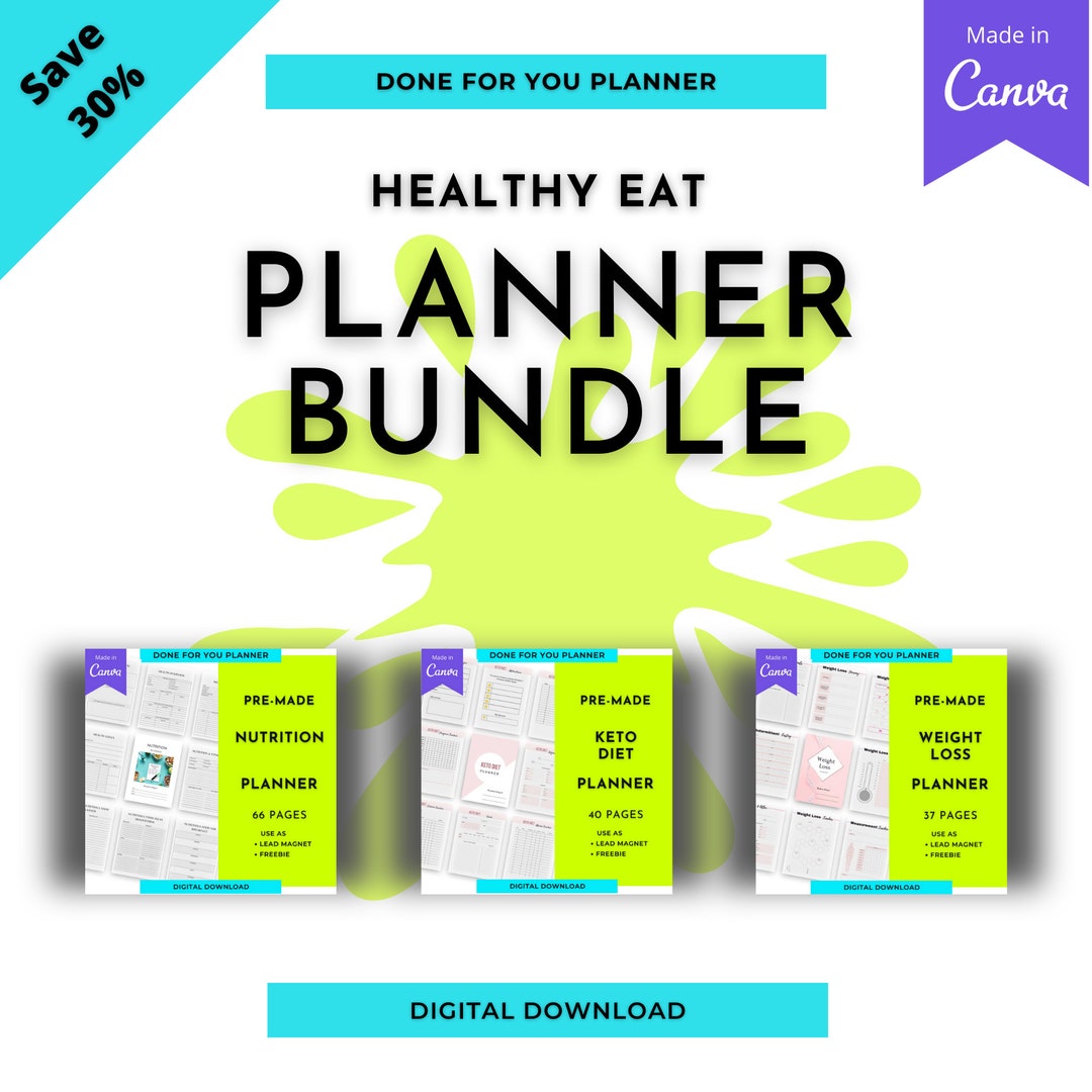Healthy Eat Planners Bundle | Done for You Planner Canva Templates ...