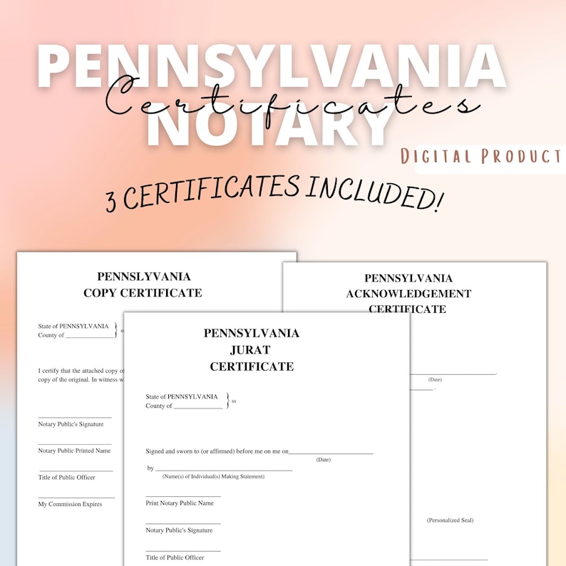 Pennslyvania Notary Certificates, Notary Public, Signing Agent, Notary ...