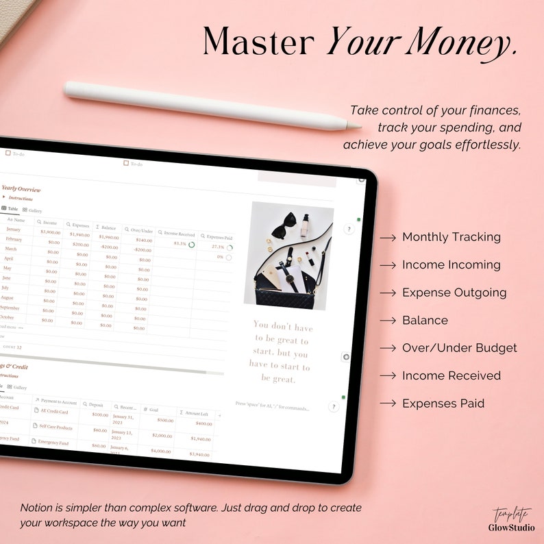 Notion Aesthetic Monthly Finance Tracker Debt and Expense - Etsy