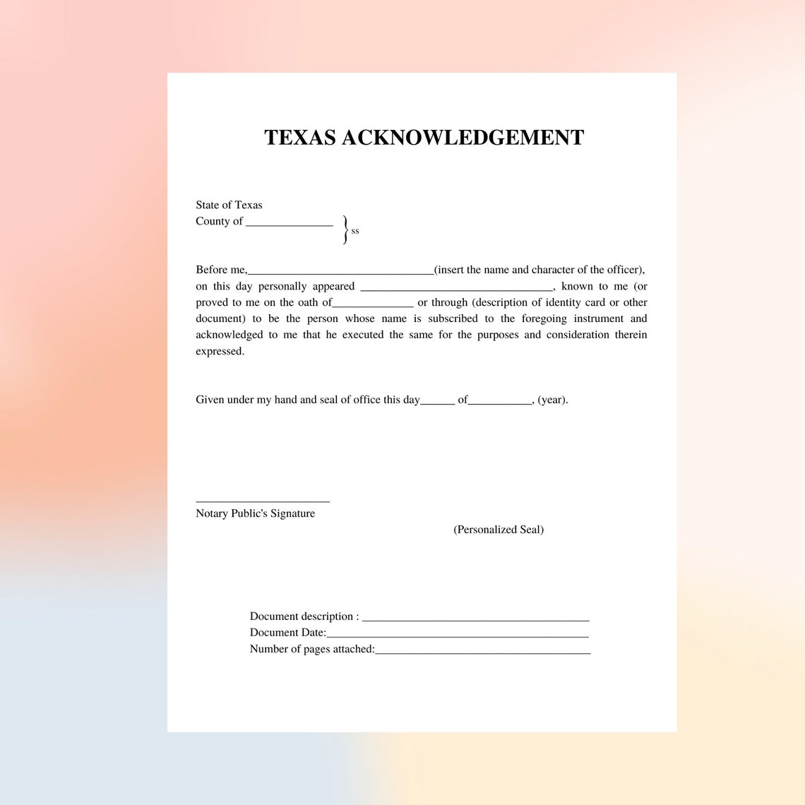 Texas Notary Certificates, Notary Public, Signing Agent, Notary Forms ...