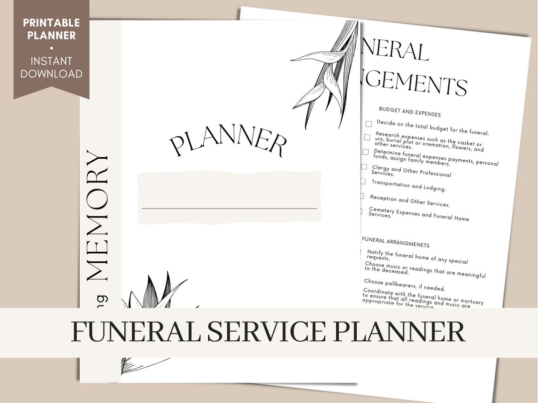Funeral Service Planner, Celebration of Life Planner Checklist, End of ...
