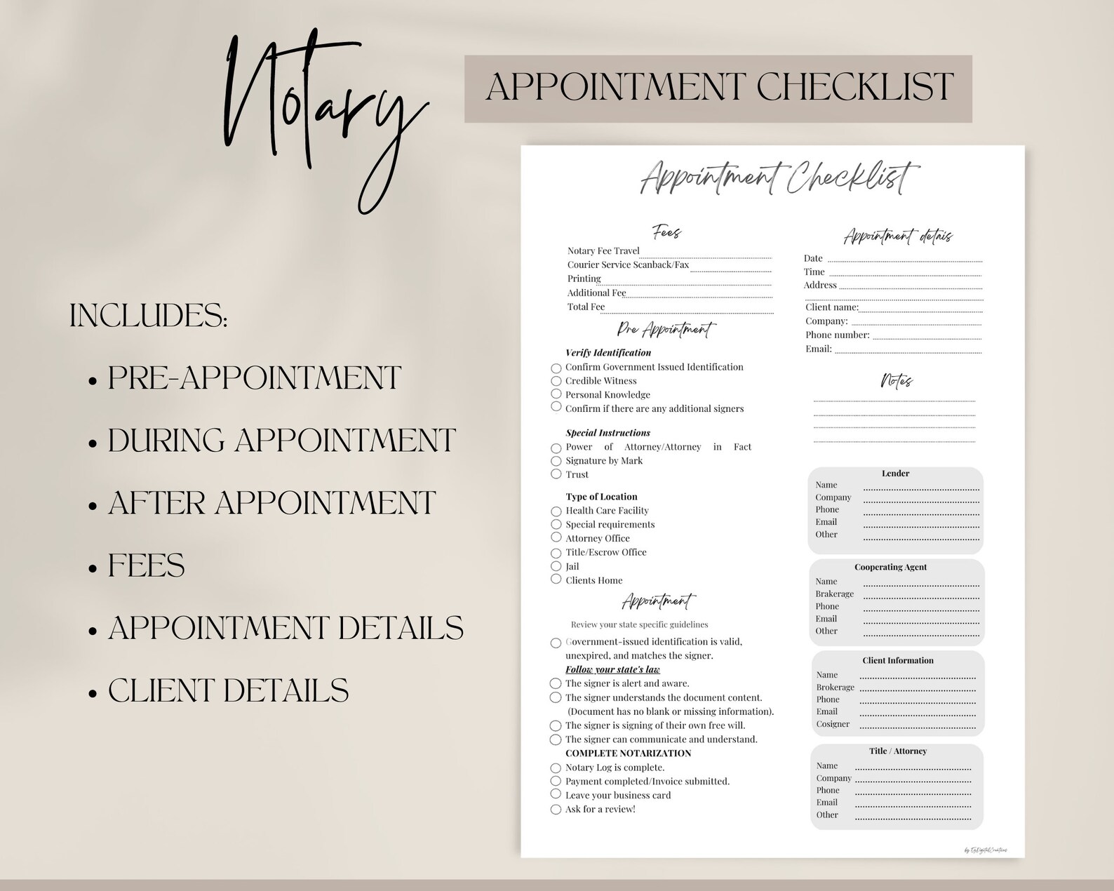 Notary Appointment Checklist Form, Notary Public Form Signing Agent ...