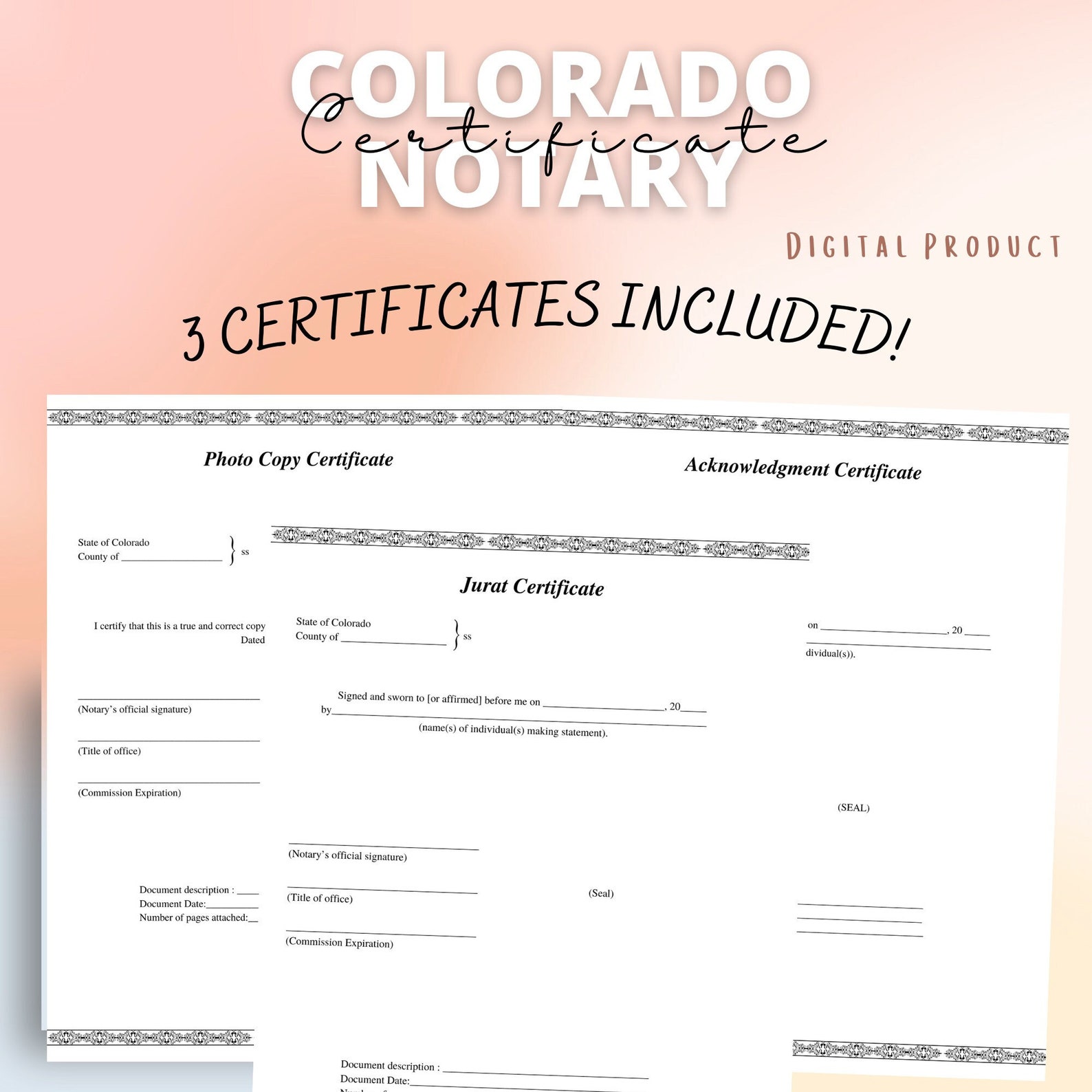 Colorado Notary Certificates, Notary Public, Signing Agent, Notary ...
