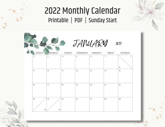 2022 Printable Monthly Calendar PDF Horizontal US Letter | Etsy