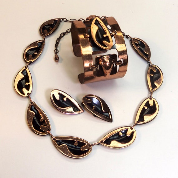 Classic 1950s Copper 3-Dimensional Fish Link Necklace… - Gem
