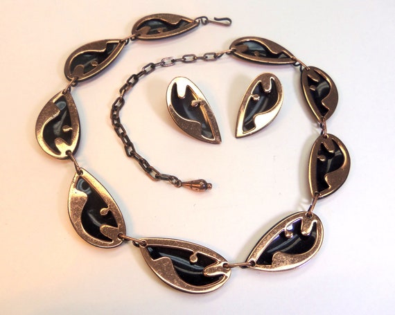 Classic 1950s Copper 3-Dimensional Fish Link Necklace… - Gem