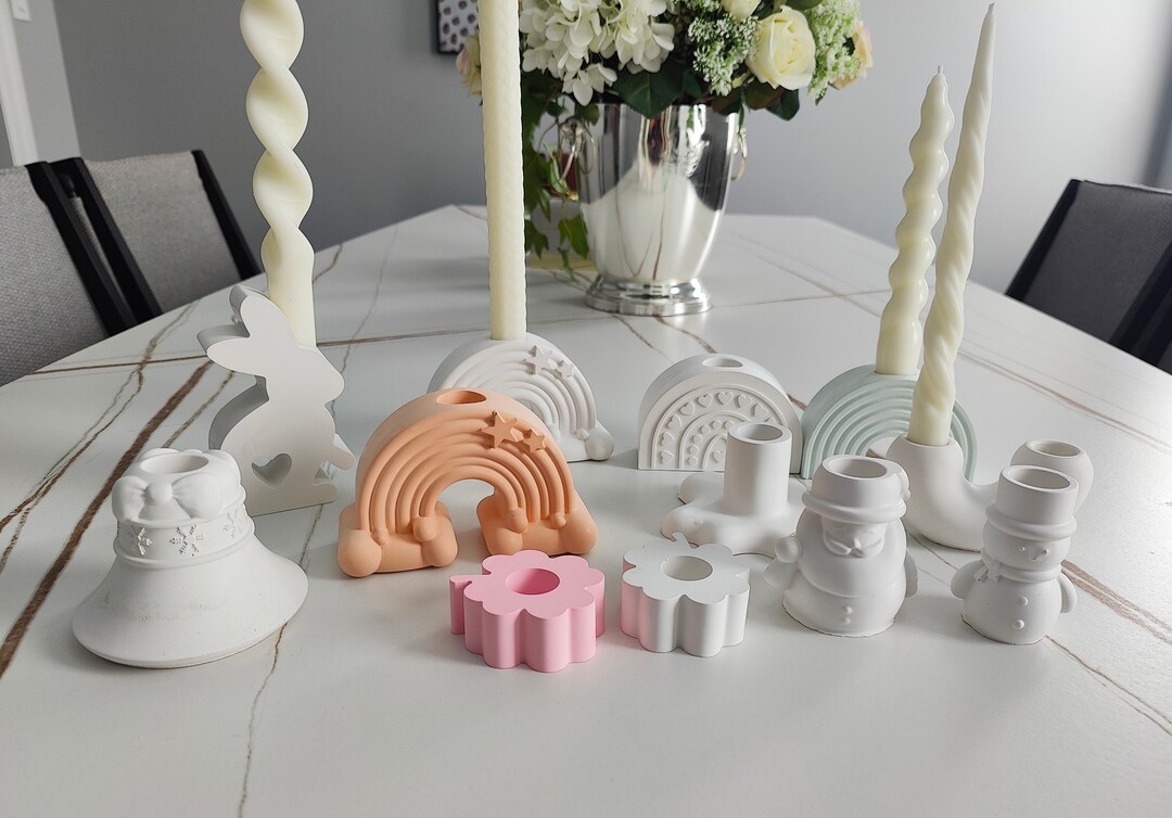 Rainbow Concrete Taper Candlestick Holder: Modern Home Decor - Etsy