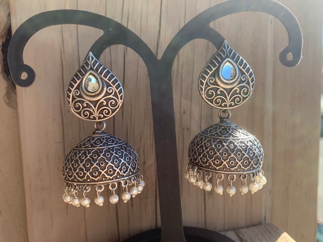 Oxidised Jumka Indian Jhumka Silver Look Alike Earring Gift for Her ...