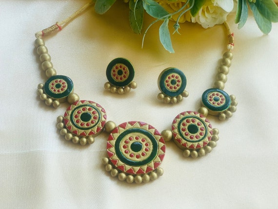 Terracotta Jewelry Terracotta Handmade Jewelry Terracotta Stud Earring Terracotta Necklace South Indian Jewelry Gift for Her Etsy