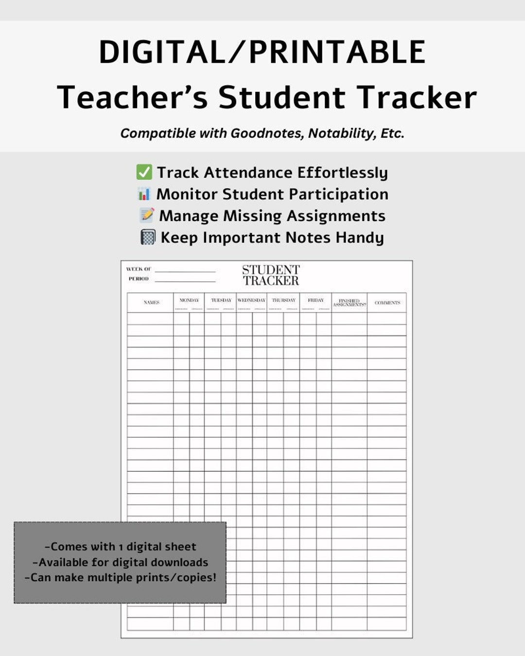 DIGITAL/PRINTABLE Ultimate Teacher's Student Tracker - Etsy