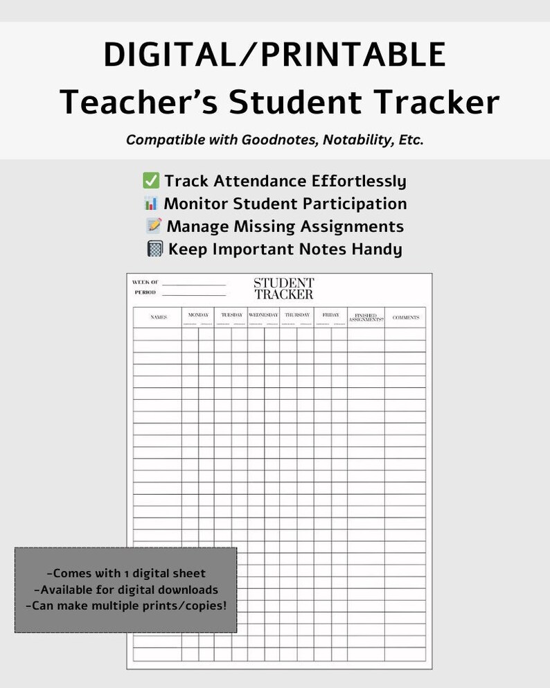 DIGITAL/PRINTABLE Ultimate Teacher's Student Tracker - Etsy