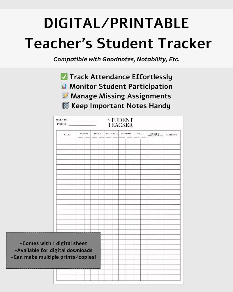 DIGITAL/PRINTABLE Ultimate Teacher's Student Tracker - Etsy