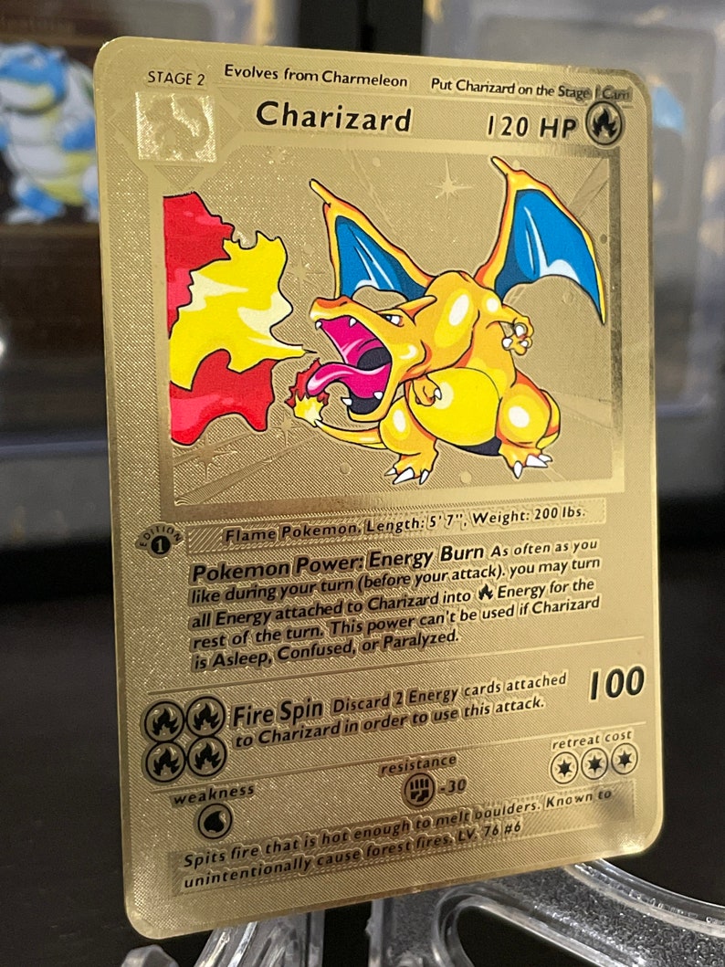 Base Set Charizard 1st Edition Gold Metal Pokemon Card | Etsy